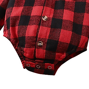 ROMPERINBOX Infant Flannel Buffalo Plaid Baby Shirt Short Long Sleeve Button Down Cardigan Boy Girl Outfit Bodysuit (Black Red Plaid Long Sleeve Shirt, 18-24 Months)