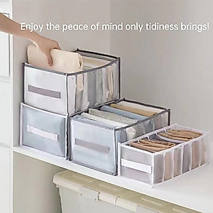 Wardrobe Clothes Organizer, 9 Grids Upgraded Washable Closet Organizers and Storage, Jeans Leggings Compartment Storage Box, Foldable Drawer Mesh Separation Box for Jeans, Shirt, Legging, Grey (4Pcs)
