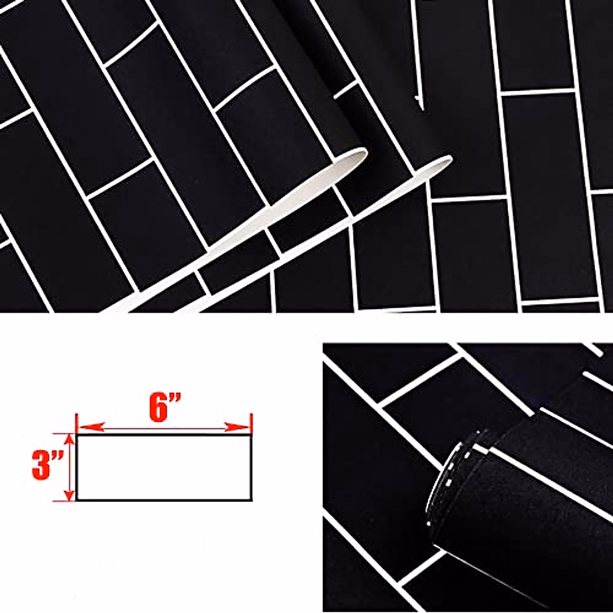 Fiula Black Brick Trellis Wallpaper - Peel and Stick Self Adhesive Subway Tile for Kitchen 17.7"78.7"