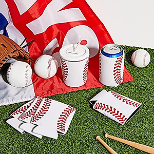 12 Packs Baseball Can Sleeves Neoprene Beer Bottle Cup Insulator Baseball Birthday Party Supplies Reusable Baseball Lovers Gifts for Hot and Cold Drinks Soda Game Party (5.1 x 4 Inch)
