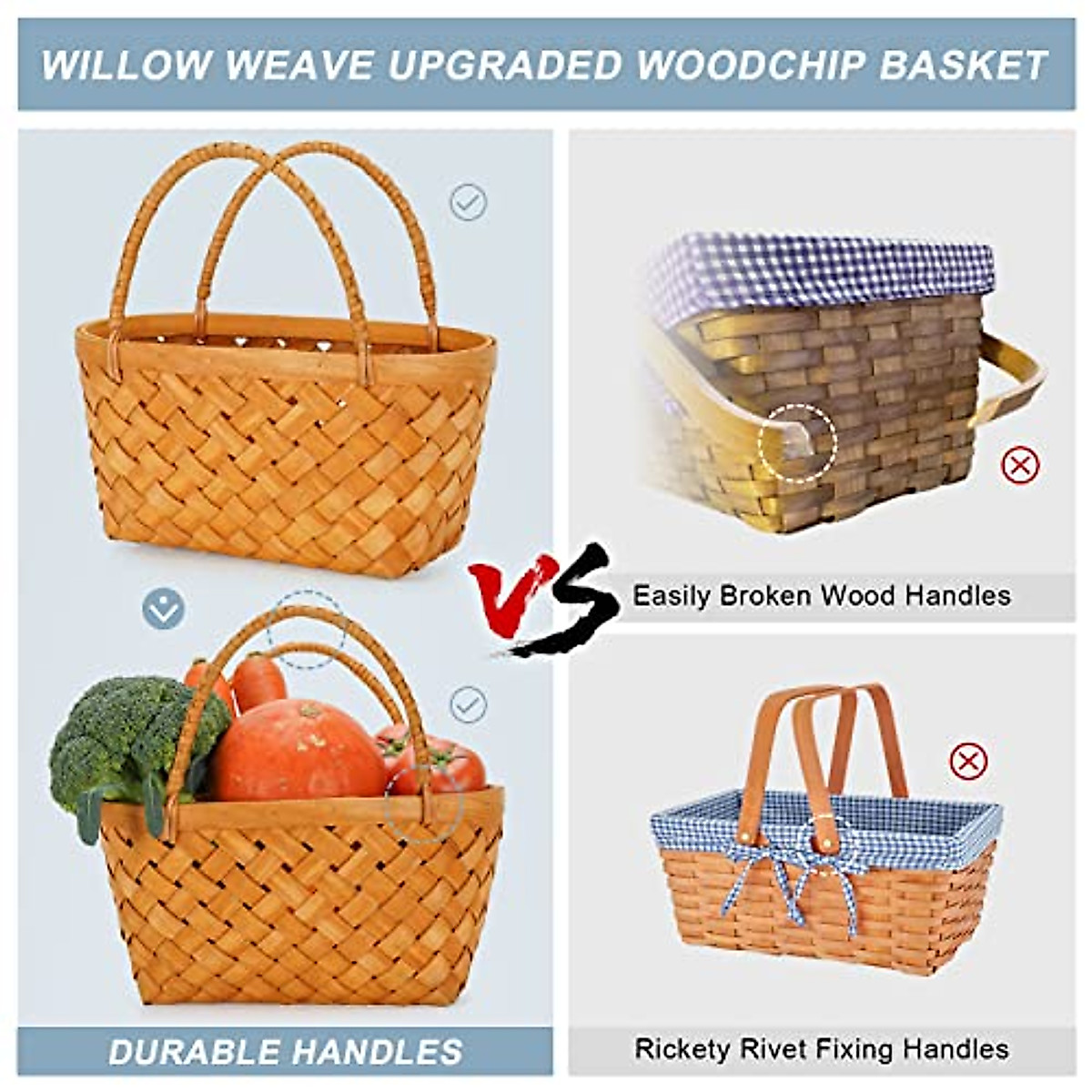 Easter Baskets for Kids | Small Picnic Basket | Wicker Baskets for Gifts Empty | Flower Basket | Small Wicker Basket with Handle for Easter, Egg Gathering, Kids Toy, Valentine’s, Birthday, Honey