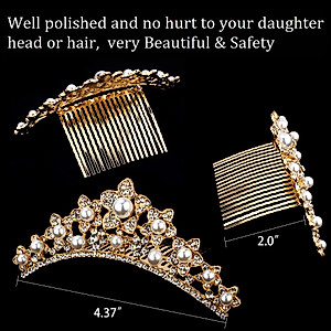 ANBALA Small Tiara Crown with Hair Comb, 3 Pack Mini Tiara Crown Princess Crystal Shiny Hair Accessories for 2 3 4 5 6 7 8 9 Years Girls Hair Dectoration Styling Cute Hair Accessories (Gold)