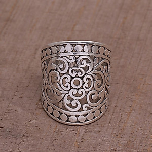 NOVICA Artisan Handmade .925 Sterling Silver Band Ring Wide from Indonesia Tone 'Memory of Bali'