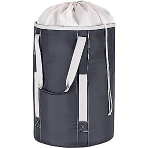 CleverMade Laundry Backpack Duffel Bag Tote with Shoulder Straps - Extra Large Capacity Clothes Hamper with Drawstring Top Closure Lid, Charcoal/Cream
