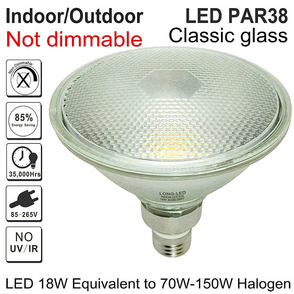 Glass Reflector PAR38 LED Bulb,Warm White,Indoor/Outdoor Flood Light,Waterproof,4-Pack,18W=70W-150W Halogen Equivalent,PAR38 LED Soft White Light 2700K-3000K,E26,120V,No-dimmable.