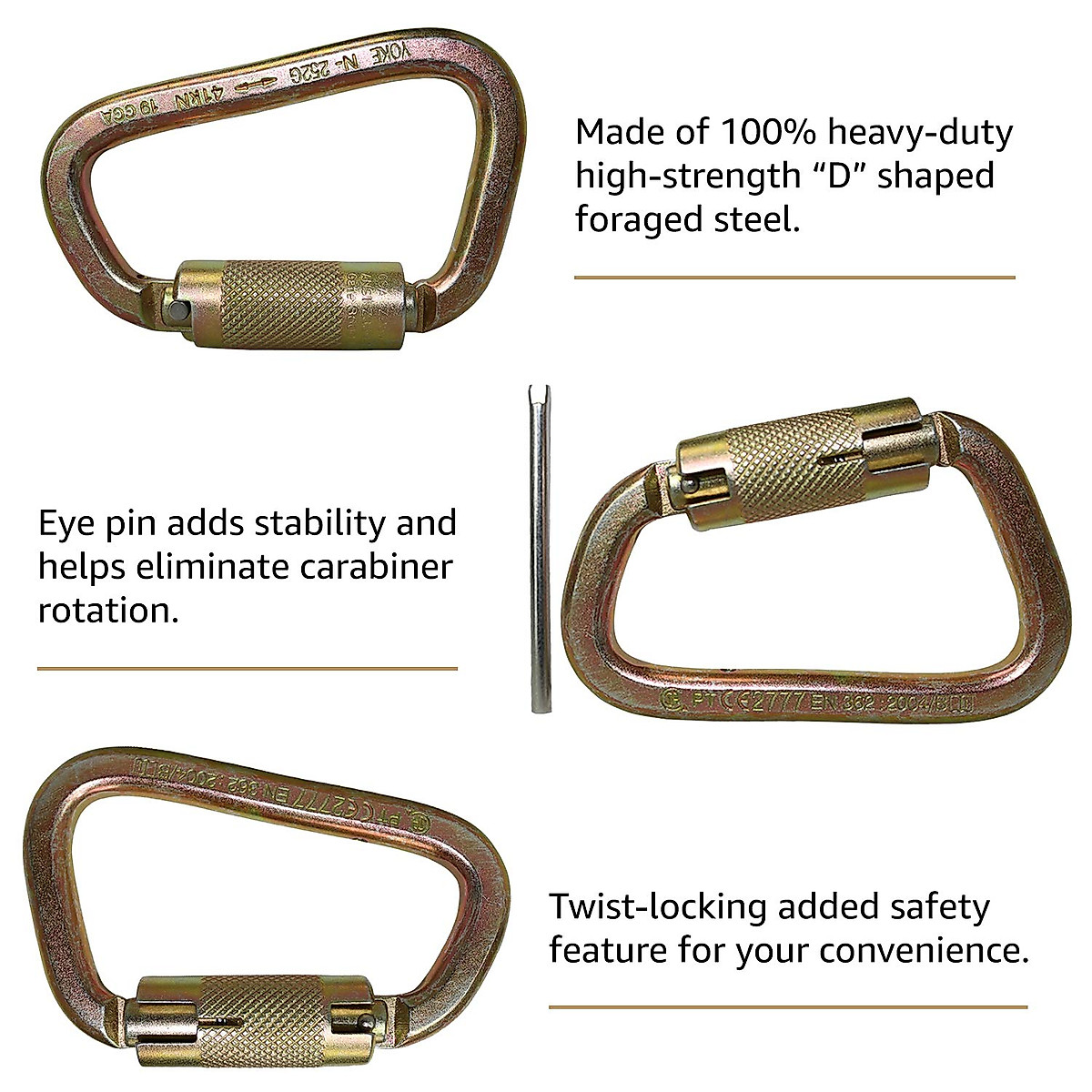 AFP Twist-Locking D-Steel High-Strength Carabiner w/Pin, ANSI & OSHA Compliant (1)