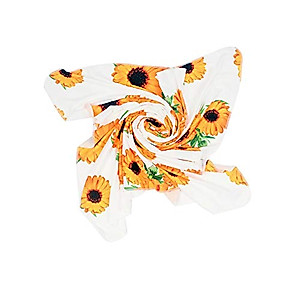 Thorn Tree Newborn Baby Girl Receiving Blankets Infant Baby Sunflower Swaddling+Bowknot Headbands 2Pcs for Cute Baby (0-3 Months,White Baby Wrap Blanket)