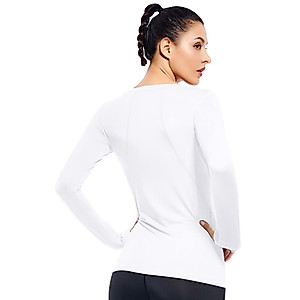 Zengjo Workout Long Sleeve Tops for Women Thumb Holes Scoop Neck(White,S)