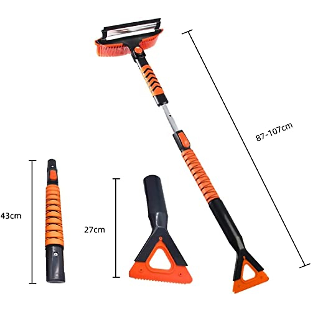 DUGAO 43" Ice Scrapers for Car Windshield Extendable Snow Brush 5 in 1 with Squeegee Foam Grip and 360° Pivoting Brush Head for Car SUV Truck