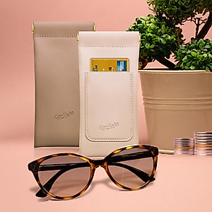 OGOLIGHT Sunglasses Case 2 Pcs Eyeglass Cases Portable Leather Squeeze Top Soft Glasses Case, Anti-scratch Glasses Case Soft Beige