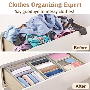 12PCS Drawer Organizers for Clothing, 53 Cell Bra Sock Underwear Drawer Organizer Fabric Foldable Dresser Drawer Divider Closet Organizers and Storage Boxes for Baby Clothes Bras Socks Lingerie (Grey)