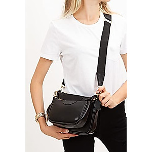 Women's Genuine Leather Hand Wallet and Shoulder Bag | Crossbody Bag for Women | 3 Pieces Tote Bag | Satchel Purse Set (Black)