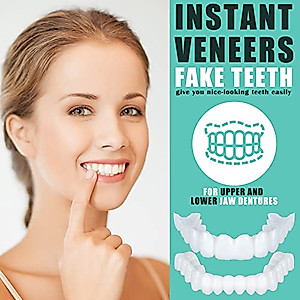 6 Set Fake Teeth Temporary Denture Teeth Veneer Snap in Teeth Confidence Smile Dentures Veneers Fake White Teeth with Mini Tweezers for Men and Women Bad Teeth Whitening Alternative