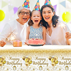 Happy Birthday Tablecloths,Gold and White Birthday Party Decorations 3pcs Gold Confetti Disposable Table Cover for Indoor or Outdoor Girls Boys Women Men’s 21st 30th 50th Birthday Party