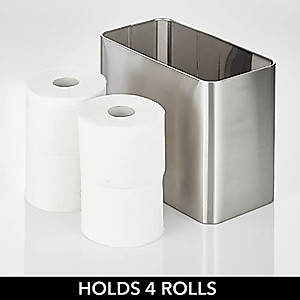 mDesign Deep Steel Floor Stand Toilet Paper Organizer, 4-Roll Tissue Storage Holder Container Bin for Bathroom, Fits Under Sink, Vanity, Shelf, In Cabinet, or Corner, Mirri Collection - Brushed/Chrome