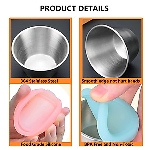 HOMMES Salad Dressing Container to Go, 6x2.4 oz Large Containers with Lids, Reusable Sauce Containers for Lunch Box, 18/8 Stainless Steel Condiment Cup, Easy to Open, Leakproof Dipping Sauce Cups