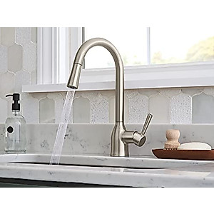 Moen Adler Spot Resist Stainless One-Handle High Arc Kitchen Sink Faucet with Power Clean, Kitchen Faucet with Pull Down Sprayer for Commercial, RV, or Bar, 87233SRS, 24.7" L x 12.3" W x 14.6" H