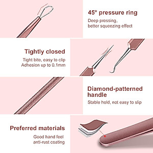 Blackhead Remover Tools, IKOCO 10PCS Stainless Steel Pimple Popper Tool Kit Including a 10X Blackhead Mirror, 8pcs Comedone Extractors and a Leather Bag, Rose Gold