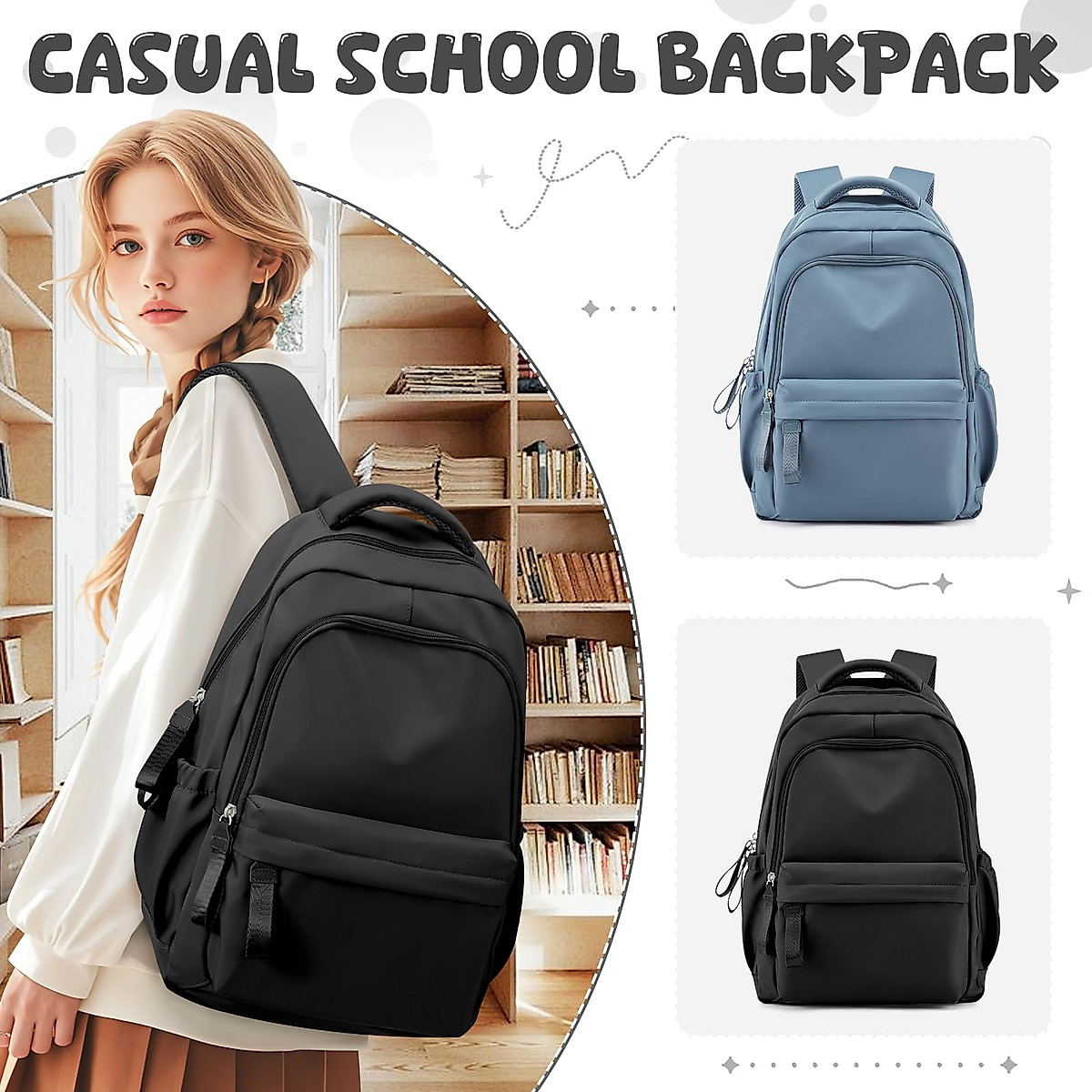 Small Backpack For School Girls Boys Aesthetic Lightweight Travel Daypack Simple Cute Backpack For Women Men Waterproof College High School Bookbag Fit 14 Inch Laptop With USB charging port,Black
