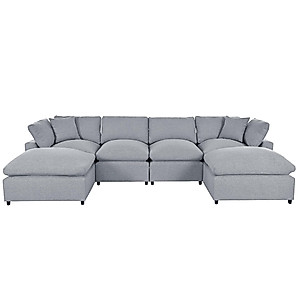 Merax Modern Large U-Shape Sectional Sofa Set, 2 Large Chaise with Removable Ottomans for Living Room, Grey