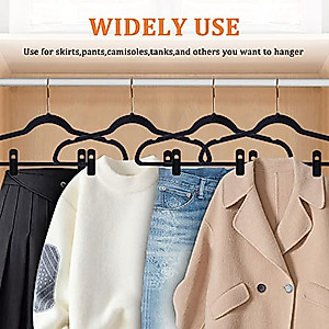 Velvet Hangers Clips, DIGHEIGG Clothes Pins for Pants Hangers Skirt Hangers, Black Strong Clips for Kids Toddler Hanger for Closet Organizer 16 Pack