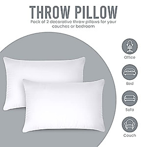 Utopia Bedding Throw Pillows Insert (Pack of 2, White) - 12 x 20 Inches Bed and Couch Pillows - Indoor Decorative Pillows
