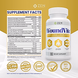 Zen Nutrients WoundVite Pre & Post Surgery Support, Scar & Wound Care, Scar Treatment, Plastic & General Surgery, Heal Faster & Aids in Recovery Time w/ Bromelain, Turmeric & Arnica - 60 Vegan Caps