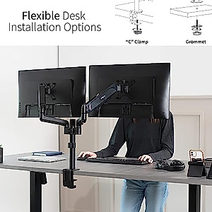 VIVO Dual Monitor Arm Mount for 17 to 32 inch Screens - Pneumatic Height Adjustment, Full Articulating Tilt, Swivel, Heavy Duty VESA Stand with Desk C-clamp and Grommet Option STAND-V002K