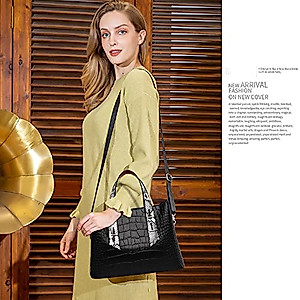 JESSWOKO Womens Black Snakeskin Texture Totes Handbag Purse Fashion Business Top Handle Bag Crossbody Shoulder Bags for Women JT031