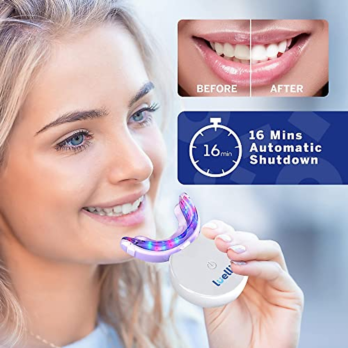 Teeth Whitening Kit for Stains Remove: Pro Whiten Gel with UV LED Light for Sensitive Teeth in Fast 10 mins at Home (Mint)