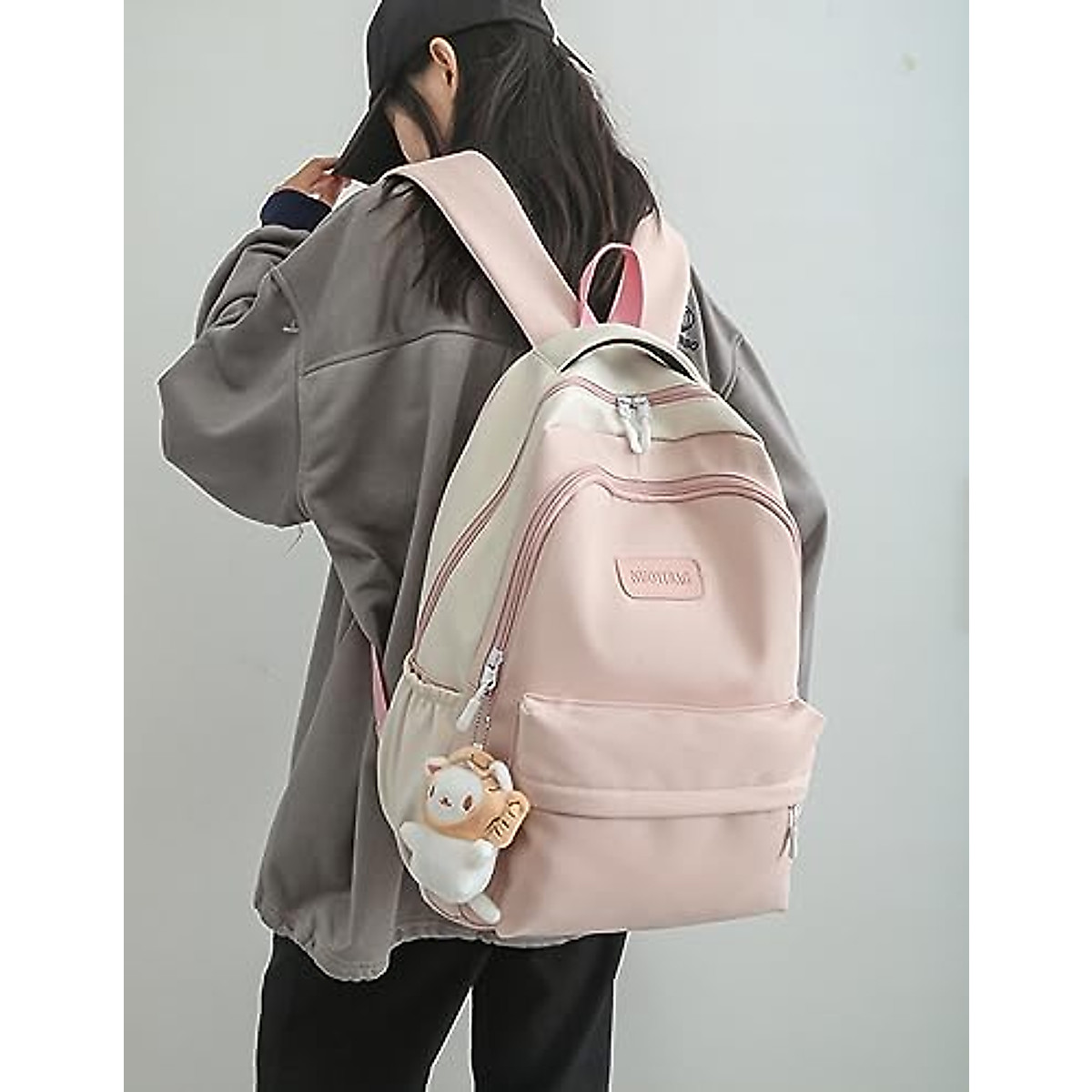ZEnaha Cute Aesthetic Backpack Kawaii Backpack Classic Backpack for Women Laptop Bag Preppy Large-capacity Stitching Backpack (Pink)