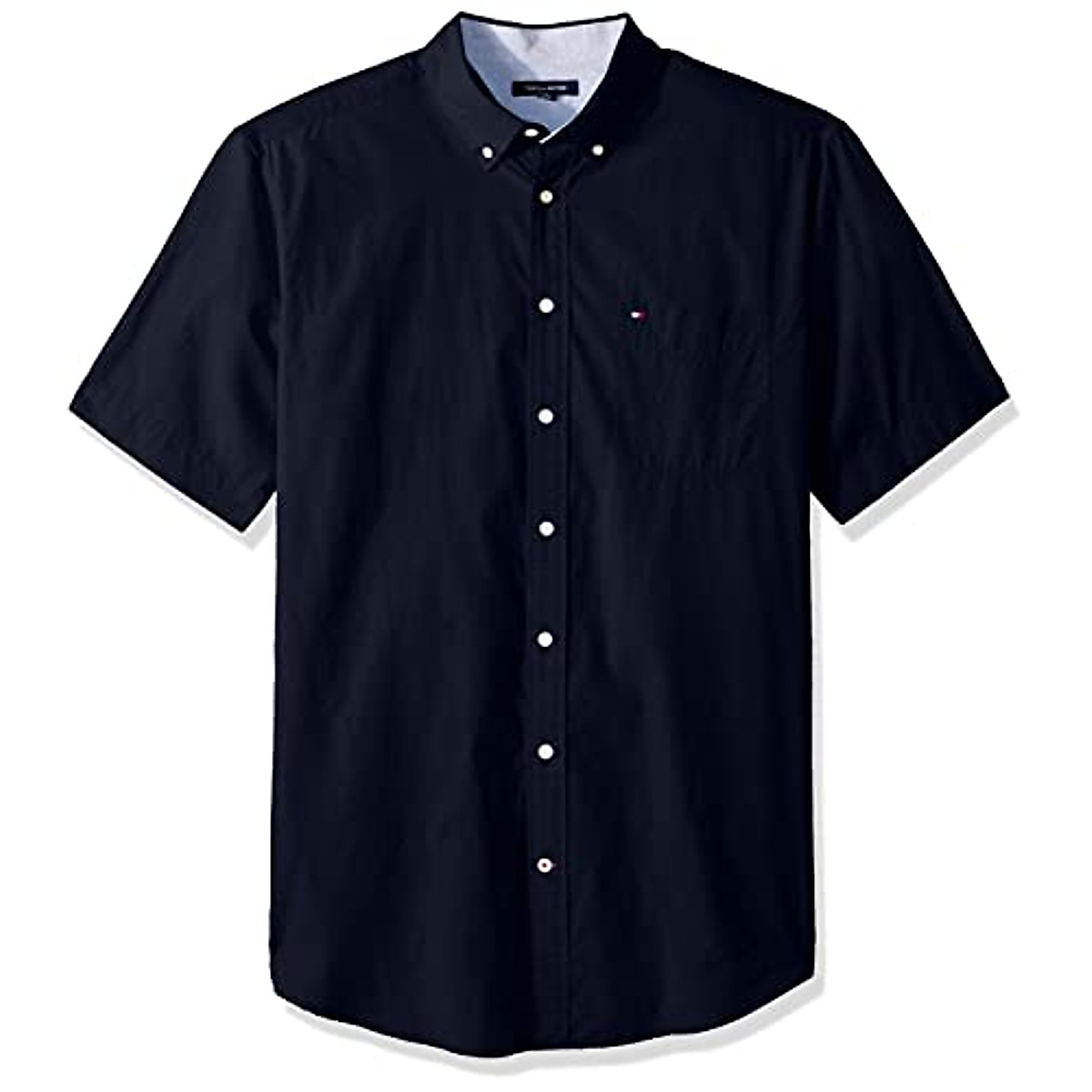 Tommy Hilfiger Men's Short Sleeve Button Down Shirt in Classic Fit, Navy Blazer, X-Large