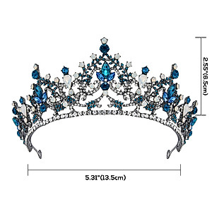 SWEETV Blue Tiara Crown for Women, Frozen Elsa Princess Crown, Gothic Wedding Tiara for Bride, Black Crystal Hair Accessories for Birthday Quinceanera Pageant Prom