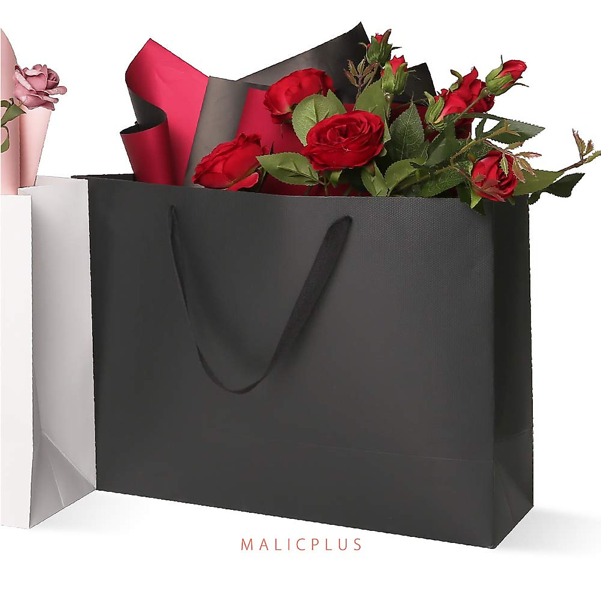 MALICPLUS 12 Extra Large Gift Bags 16x6x12 Inches, Matte Black Large Gift Bags with Handles for All Occasions Grain Texture Finish