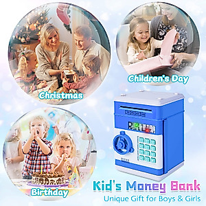 Safe Coin Bank Birthday Gift Toys for 3-12 Year Old Girl Boy, Refasy Children Fun Toys 8-12 Kids ATM Machine with Card Money for Cash Electronic Banks Box Blue