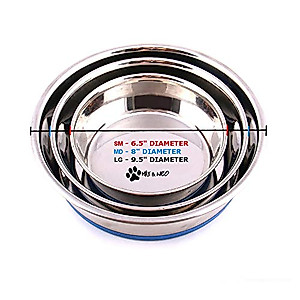Max and Neo Heavyweight Non-Skid Rubber Bottom Stainless Steel Dog Bowl - We Donate a Bowl to a Dog Rescue for Every Bowl Sold (Medium - 50oz - 8" Diameter)