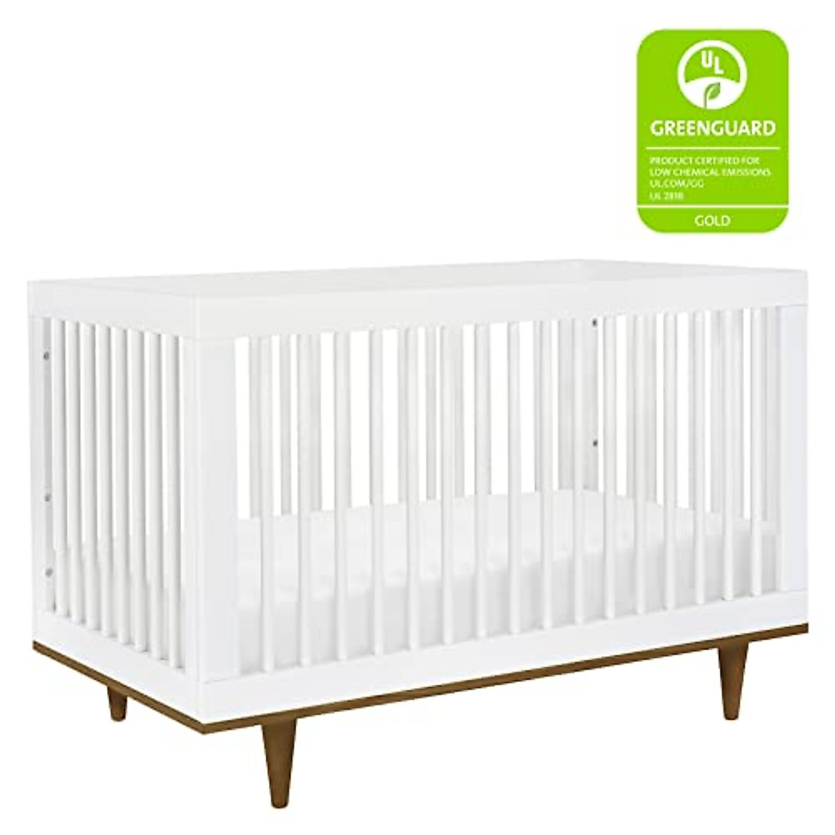 DaVinci Marley 3-in-1 Convertible Crib in White Finish and Walnut Legs, Greenguard Gold Certified