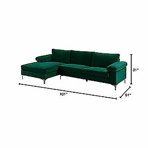 Casa Andrea Milano Modern Large Velvet L-Shape Sectional Sofa, with Extra Wide Chaise Lounge Couch