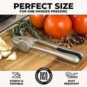 Zulay Kitchen Garlic Press With Soft, Easy To Squeeze Ergonomic Handle - Garlic Mincer Tool With Sturdy Design Extracts More Garlic Paste - Easy To Clean Garlic Crusher And Ginger Press (Silver)