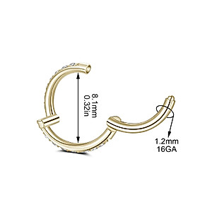 JINSAWW 16G Septum Hoop Segment Nose Rings Surgical Steel Helix Rook Conch Cartilage Nose Septum Seamless Hinged Clicker Ear Piercing Jewelry