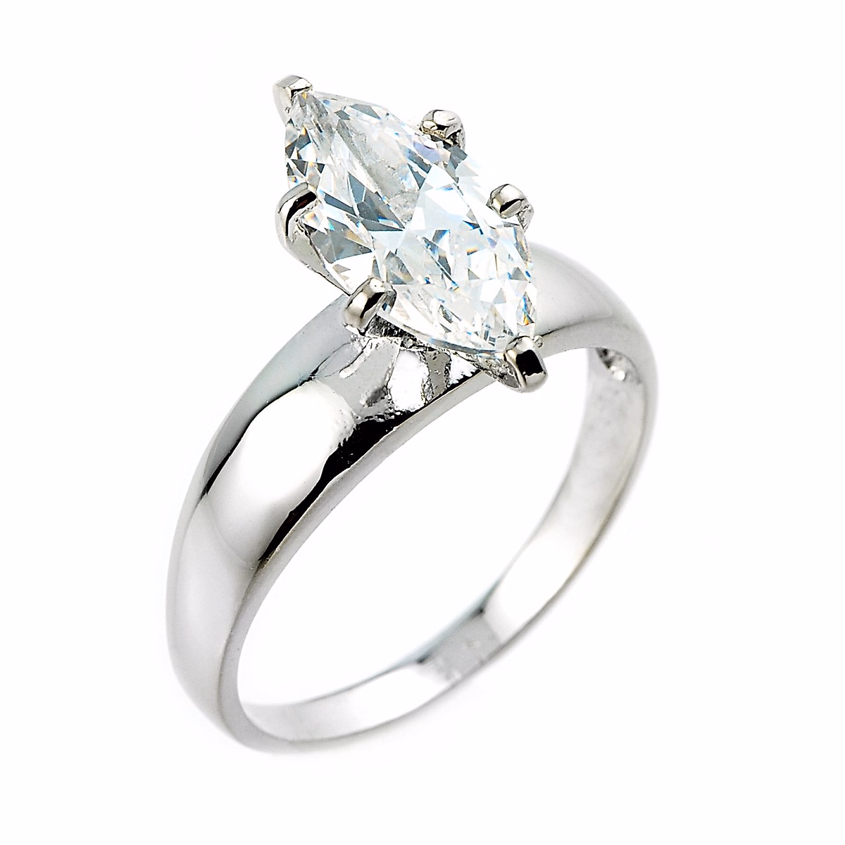 CZ Engagement Rings 925 Sterling Silver Six-Prong Solitaire Marquise (5.75)