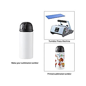 PYD Life Sublimation Blanks Kids Water Bottle 12 OZ White Straight Skinny Kids Tumbler Sippy Up Cup with Pop Black Lid for Tumbler Heat Press Machine Sublimation Print 6 Pack