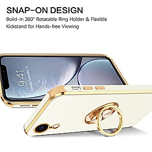 BENTOBEN for iPhone XR Case, Phone Case iPhone XR, Slim Fit Kickstand Ring Holder Design Shockproof Protection Soft TPU Bumper Drop Protective Girls Women Boys iPhone XR 6.1" Cover, White/Gold