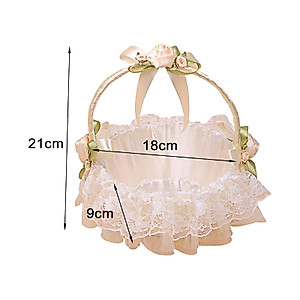 predolo Flower Girl Basket, Fairy Lace Flower Basket, Bowknot Flower Basket, Collection for Wedding, Parties, Bridesmaid, Events Engagement Ornaments, Beige