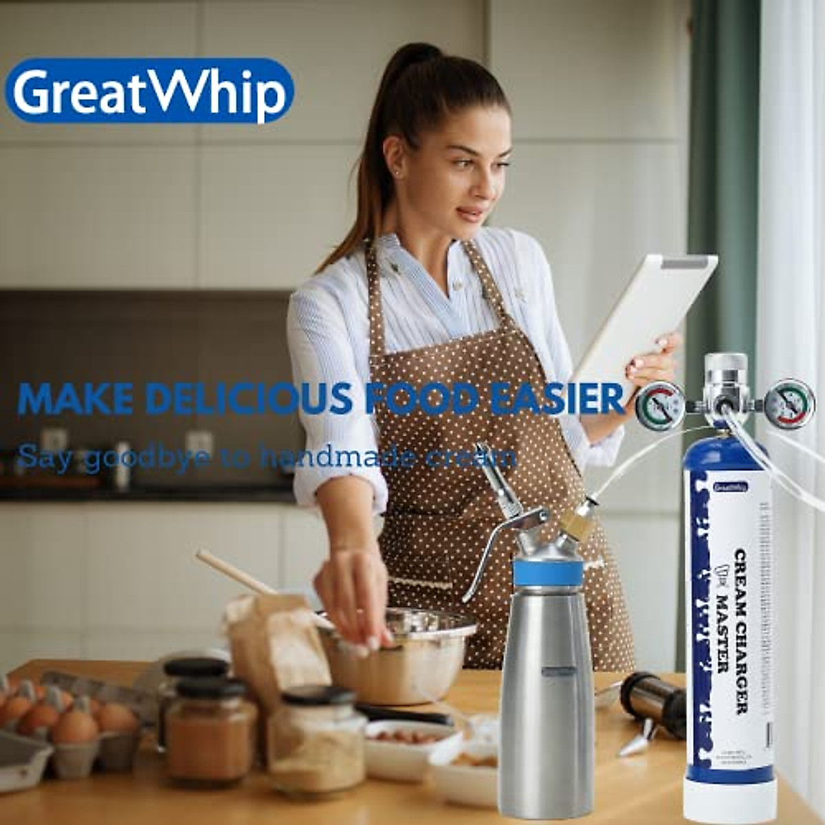 GreatWhip Whipped Cream Chargers, 615g Whip Cream Charger Cylinder, 6 Cylinders (1 Carton)
