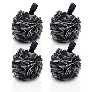4 Packs Bath Loofahs-Eco-Friendly Carbonized Bamboo Bath Shower Sponge Mesh Pouf Loofahs Shower Ball Loofahs Bath Sponge-Exfoliate,Cleanse,Soothe Skin(60g/pcs)