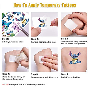 8 Sheets Temporary Tattoos Stickers For Lilo and Stitch, Lilo Birthday Party Supplies Decorations Party Favors, Gifts for Boys Girls School Classroom Rewards
