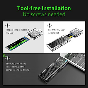 AOJUE M.2 NVME SSD Enclosure Adapter, USB 3.1 Gen 2 (10 Gbps)(USB3.0 Compatible) to NVME PCI-E M-Key Solid State Drive External Enclosure (Fits only NVMe PCIe 2242/2260/2280)-DM201PUA (Black)