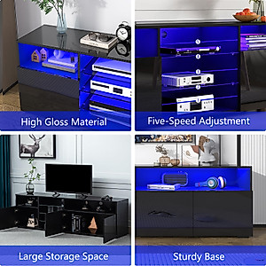 Vinctik 6&Fox 63IN LED TV Stand for 65/70inch TV,High Glossy White TV Stand for Living Room,Modern Gaming Entertainment Center with Storage Drawer,RGB LED Lighting,Modern TV Cabinet(Black)