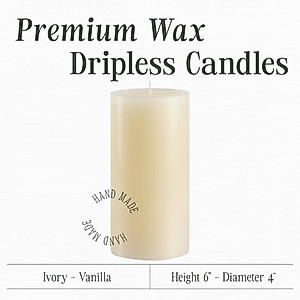 Mister Candle Dripless Vanilla Scented Ivory Pillar Candle Hand Made Vanilla Pillar Candles with Essential Oils for Home Decor, Premium Wax, 100 Hr Burn Time (4x6 inch)